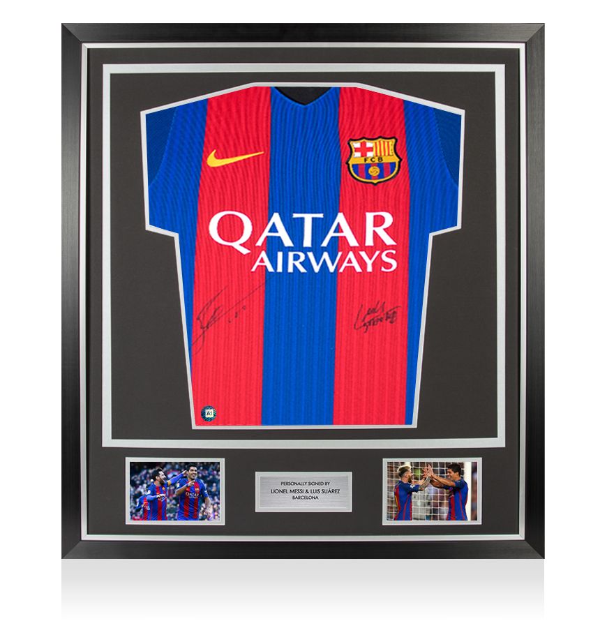 Framed Lionel Messi & Luis Suarez Front Signed Barcelona Shirt: Home ...