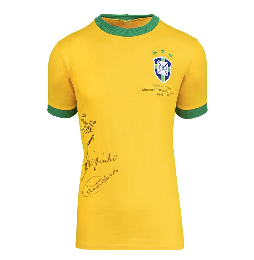 Brazil 1970 Shirt Signed By Pele, Gerson, Jairzinho & Carlos Alberto ...